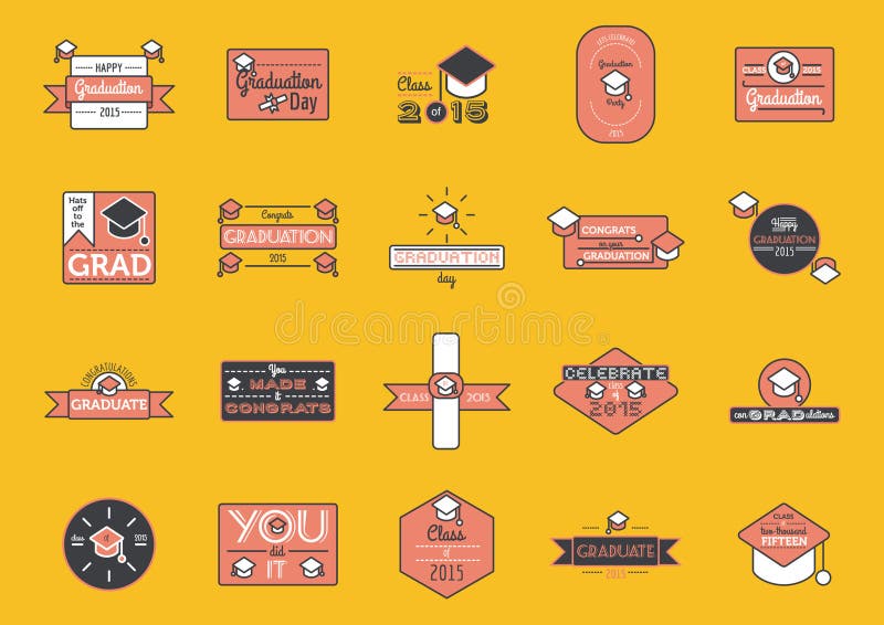 Graduation Cap Labels Set. Vector Stock Vector - Illustration of ...