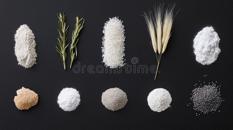 A Collection of Grains and Spices Arranged on a Black Background. Stock ...
