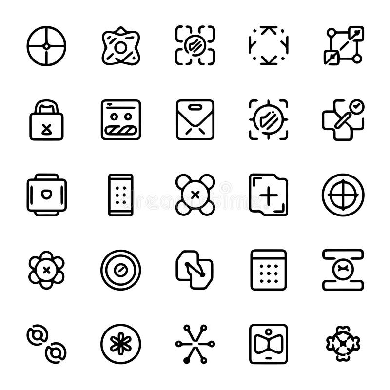 Collection of Various Graphical User Interface Elements in Black Lines Icon Set Stock ...