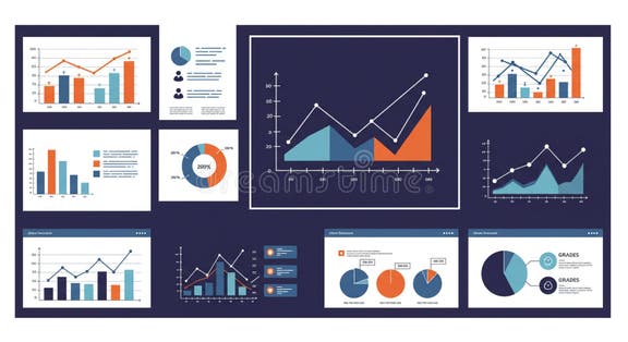 Collection of Graphs and Charts Featuring Bar Graphs, Pie Charts, and ...