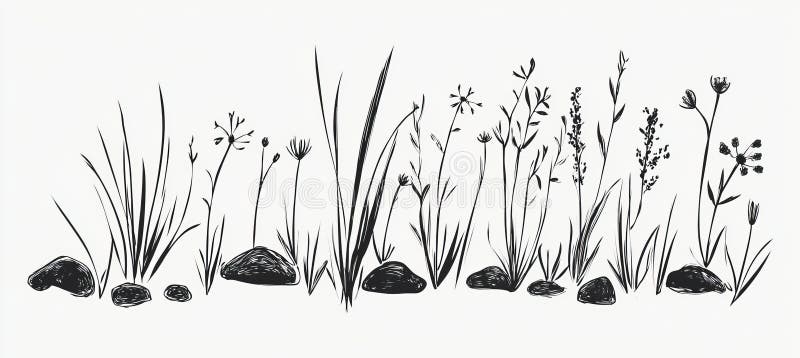 Collection of Grass Doodles in Sketch Style. Hand-drawn Outlines of a ...