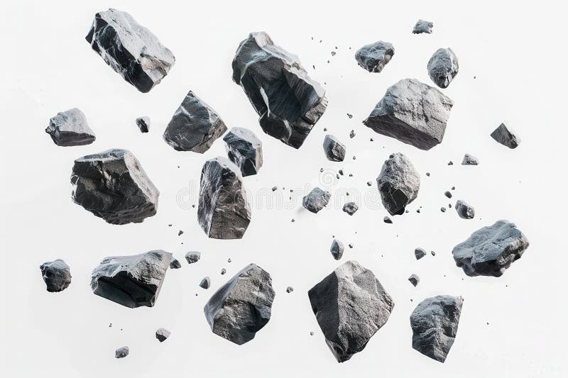 A Collection of Gray Rocks Falling Against a White Background Stock ...