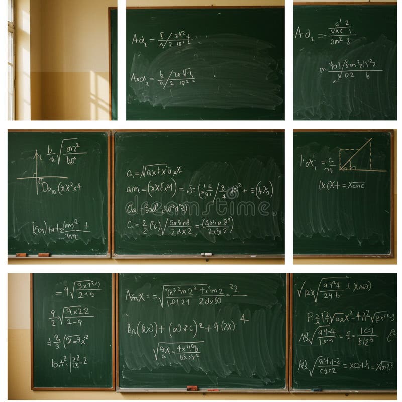 Collection of Green Chalkboards Filled with Complex Mathematical ...