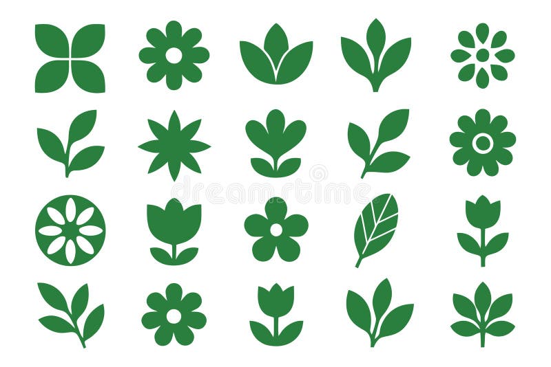Collection of Green Floral and Leaf Icons for Design Stock Vector ...