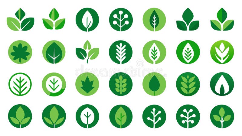 A Collection of Green Leaf Symbols Stock Illustration - Illustration of ...