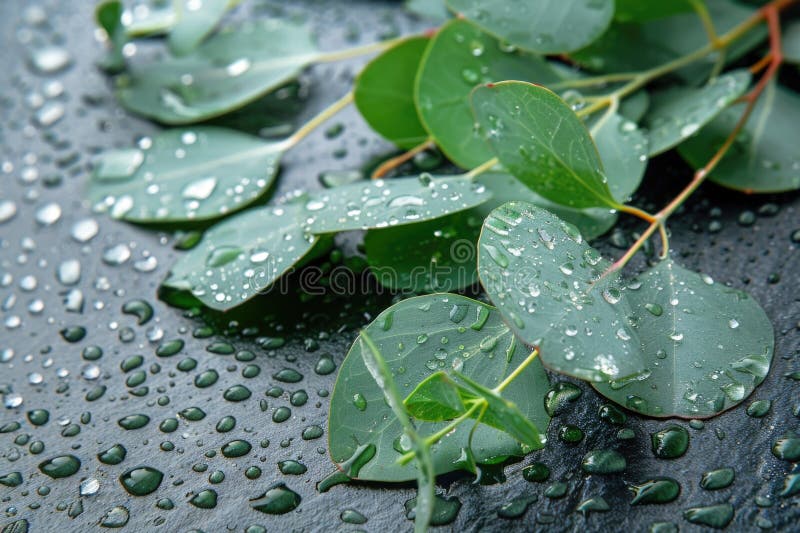 A Collection of Green Leaves Resting on a Damp Surface Stock Image ...