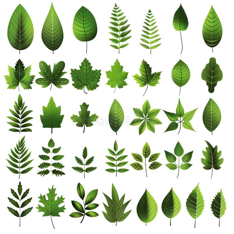 A Collection of Green Leaves with Varying Shapes and Sizes. Stock ...