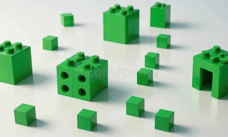A Collection of Green Lego Blocks are Arranged on a White Surface ...