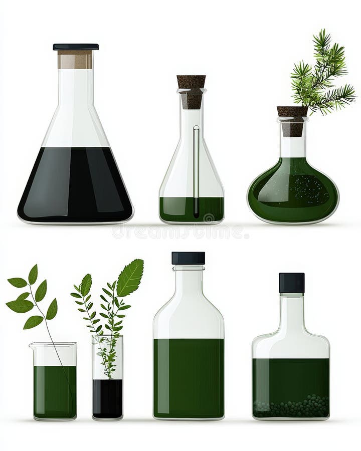 Collection of Green Liquid in Various Laboratory Glassware Showcasing ...