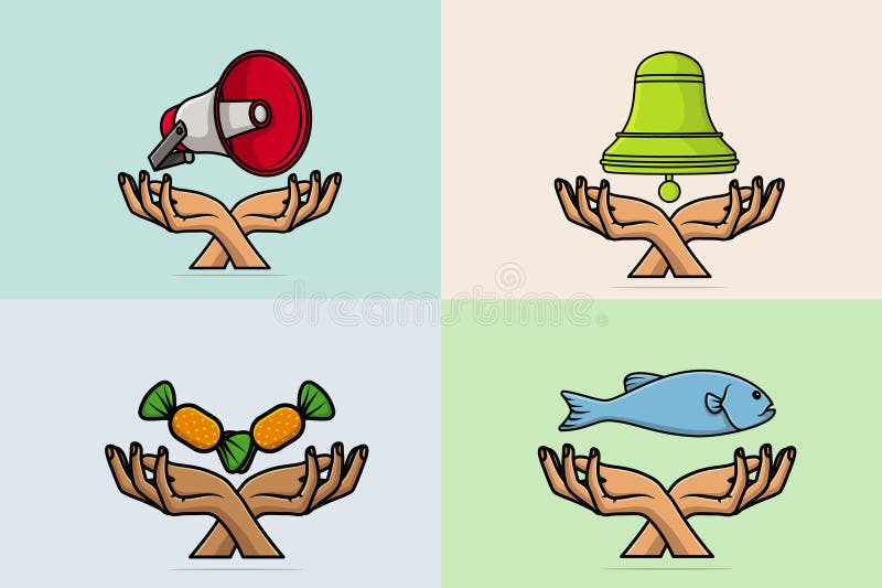 Collection of Green School Bell with Megaphone and Sweet Candy with ...