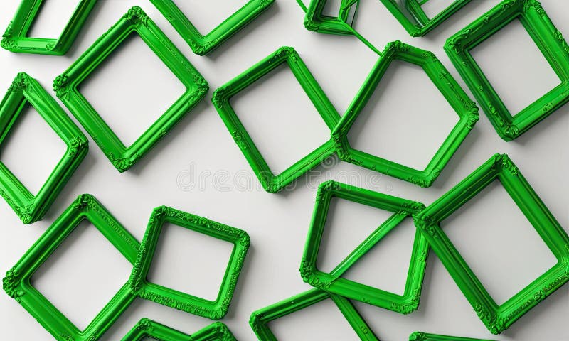 A Collection of Green Square Objects are Arranged on a White Surface ...