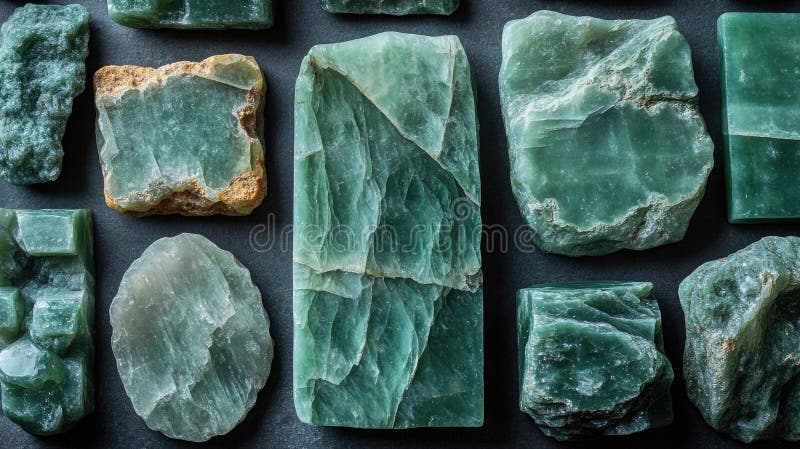 A Collection of Green Stones Placed on a Black Surface Stock Image ...