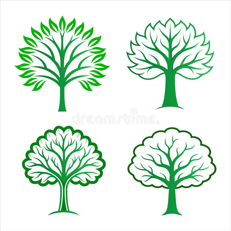 A Collection of Green Tree Line Art Vector Designs Stock Illustration ...