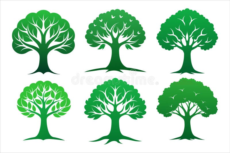 A Collection of Green Tree Vector Logo Designs. Stock Illustration ...