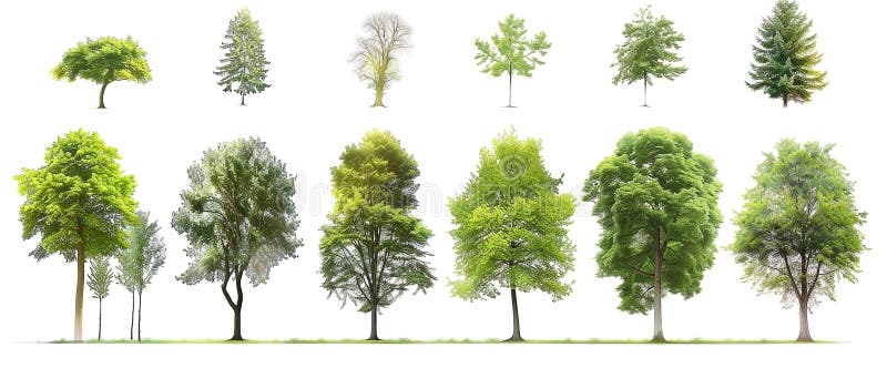 Collection of Green Trees Isolated on White Background Stock ...