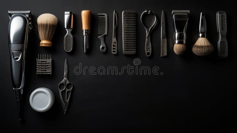 A Collection of Grooming Tools Arranged on a Dark Surface Include ...