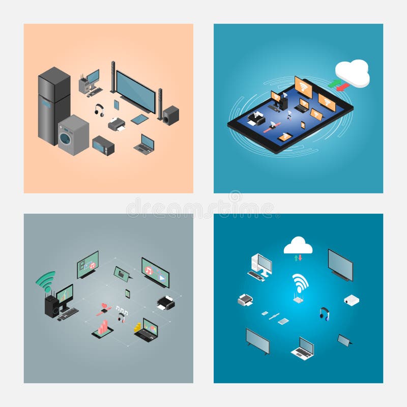 Collection Group of Technologies Isometric Stock Vector - Illustration ...