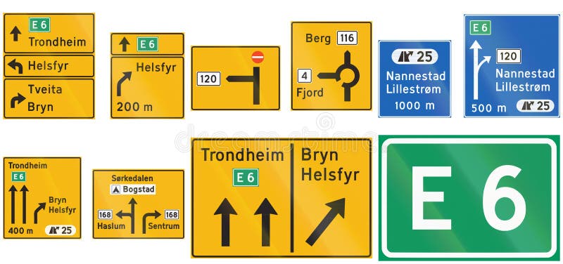 Collection of Guide Road Signs Used in Norway Stock Illustration ...