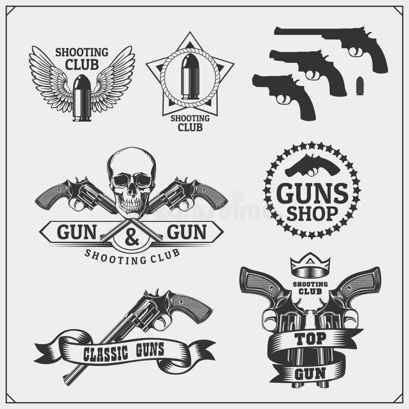 Collection of Gun Club Emblems, Labels and Design Elements. Revolvers ...