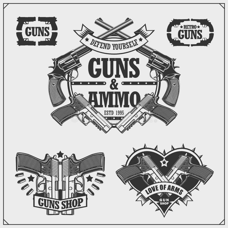 Collection of Gun Emblems, Labels and Design Elements. Revolvers, Ammo ...