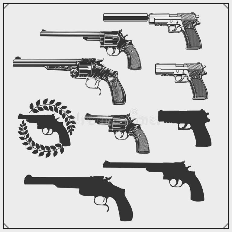 Collection of Gun Emblems, Labels and Design Elements. Stock Vector ...