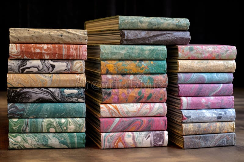 Collection of Hand-bound Books with Marbled Paper Stock Photo - Image ...
