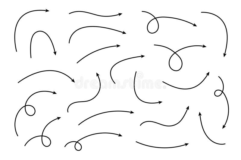 Collection Hand Drawn Arrows. Set Simple Curved Arrows Isolated ...