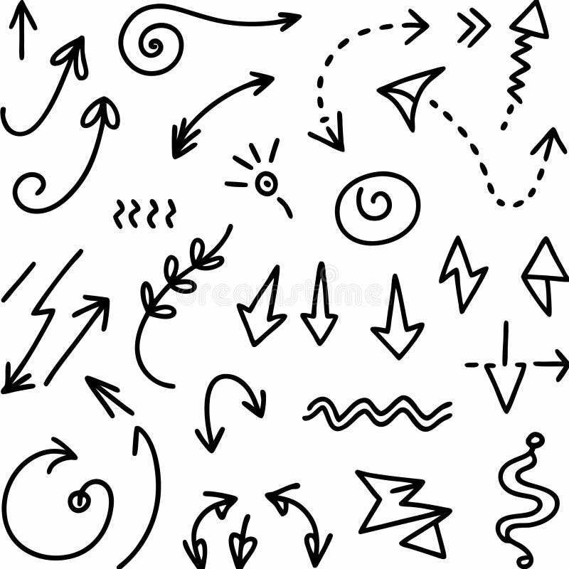 Collection of Hand-drawn Arrows, Swirls, and Design Elements Stock ...