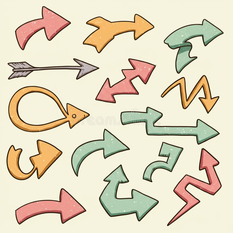 Collection of Hand-drawn Arrows in Various Shapes and Sizes. they ...