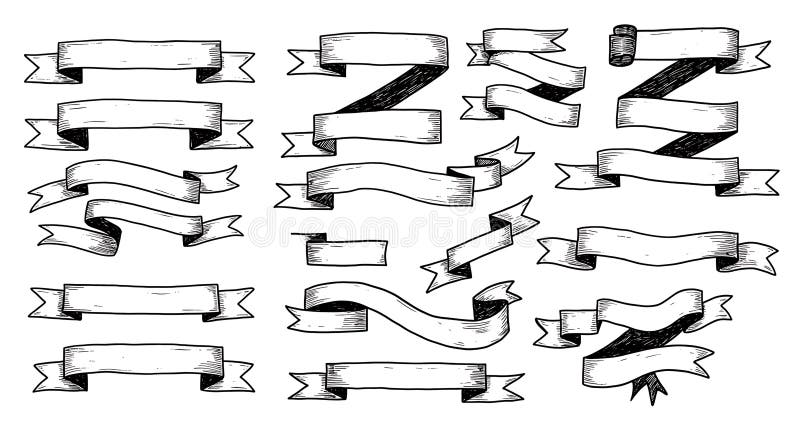 Collection of Hand-drawn Banners in Various Styles and Shapes ...