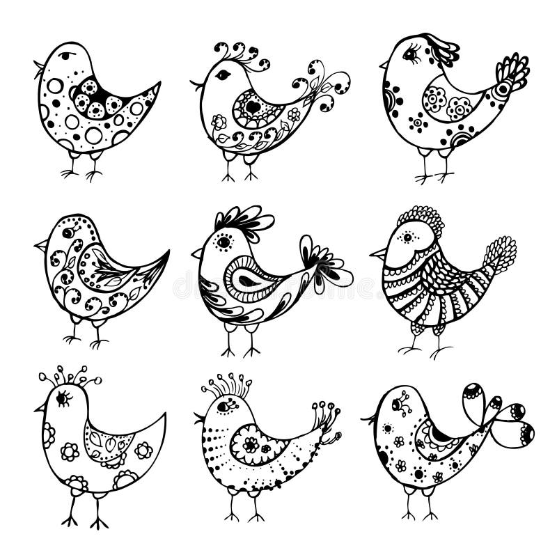 Collection of Hand Drawn Birds Stock Vector - Illustration of element ...