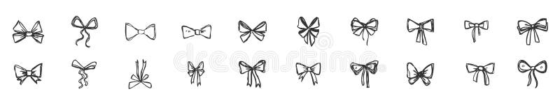 Big Set of Hand Drawn Bows Doodle on White and Black, Vector ...