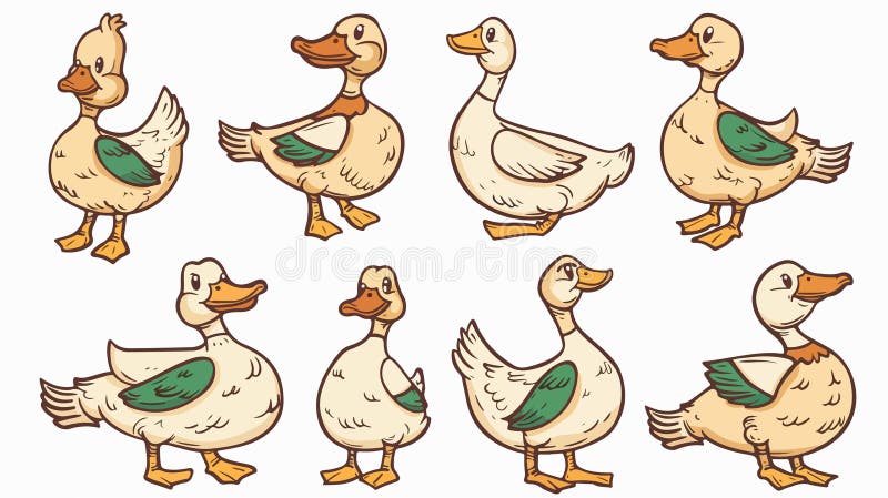 Collection of Hand-Drawn Cartoon Ducks in Various Poses for Creative ...