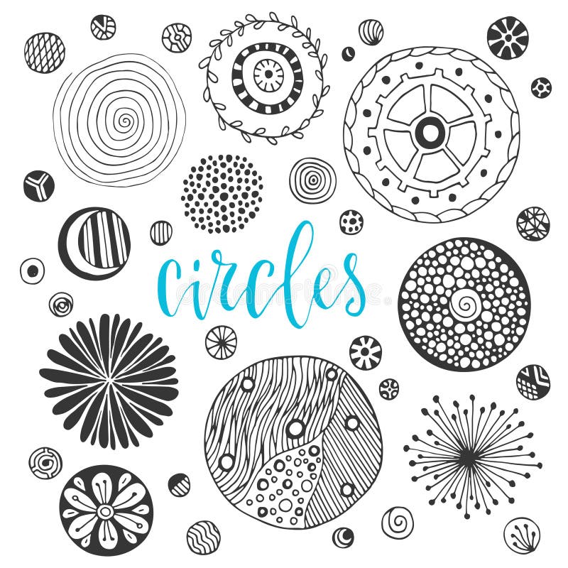 Collection of Hand Drawn Circle Textures. Decorations. Vector ...