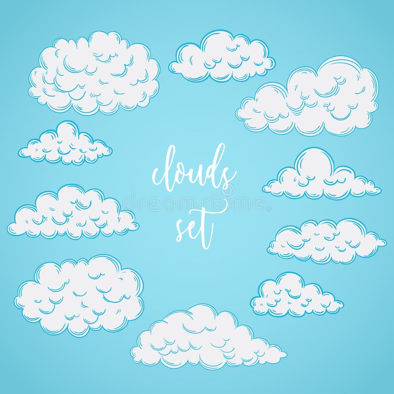 Collection of Hand Drawn Clouds. Stock Vector - Illustration of shape ...