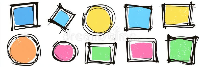 A Collection of Hand-drawn, Colorful Doodle Frames. Includes Box ...