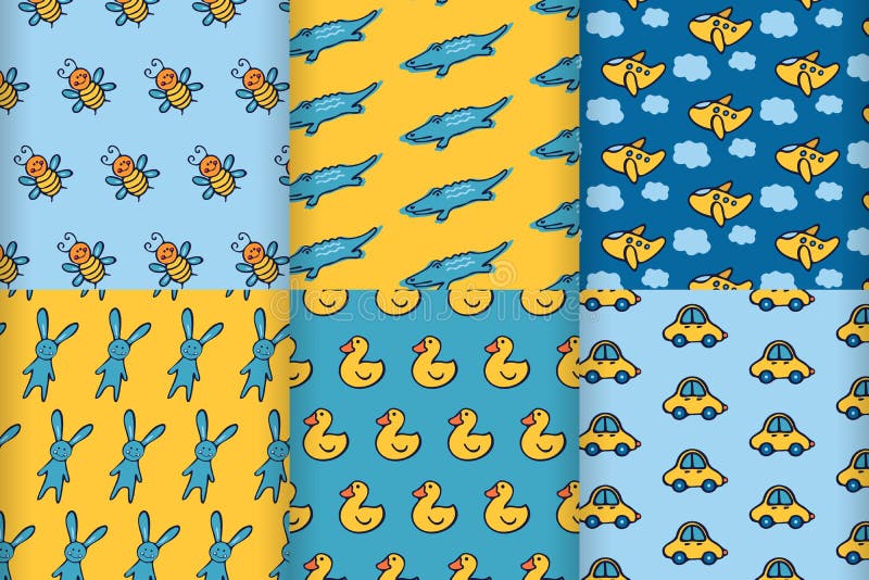 Set of Cute Cartoon Kids Patterns. Doodle Patterns Stock Vector ...