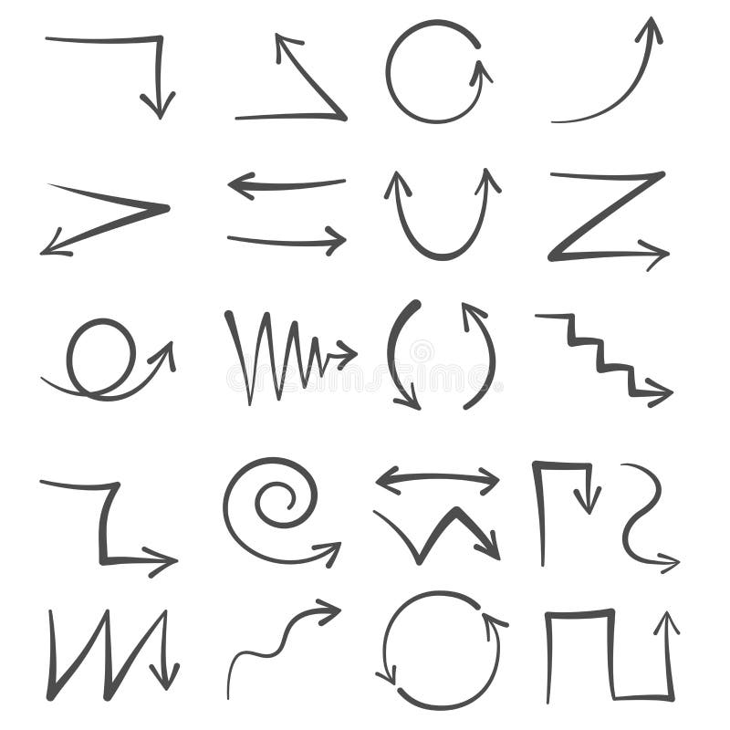 Collection of Hand-drawn Comic Arrows Isolated on White Background ...