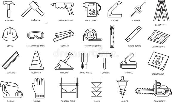 Collection of Hand Drawn Construction and Building Tools Stock Vector ...