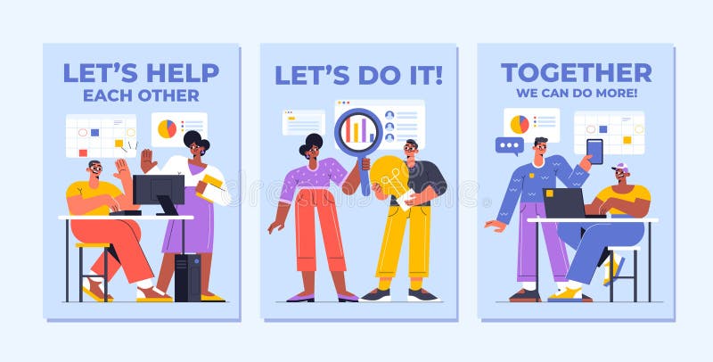 Teamwork cover set stock illustration. Illustration of computer - 302323746