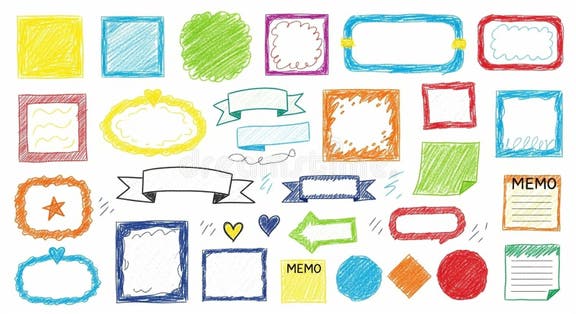 Hand-Drawn Colorful Frames and Banners Stock Illustration ...