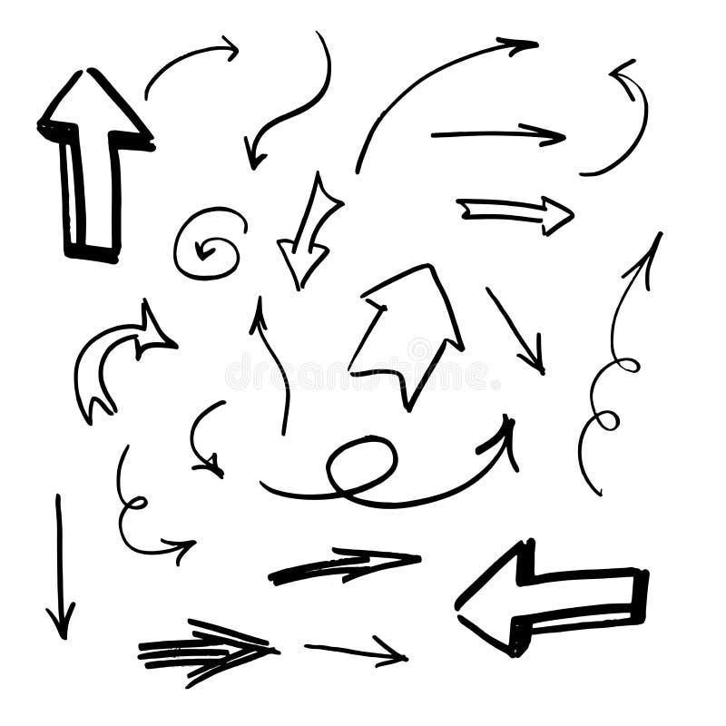 Collection of Hand Drawn Doodle Arrows. Vector Elements, Isolated on ...