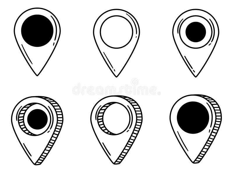 Collection of Hand Drawn Doodle Location Pins. Various Navigation ...