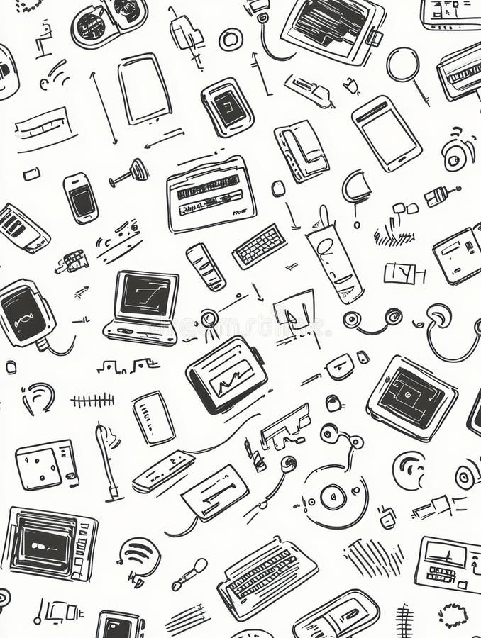 A Collection of Hand-drawn Doodles Depicting Technology Items ...