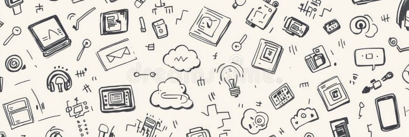 A Collection of Hand-drawn Doodles Features Various Technology Items ...