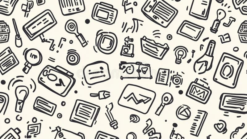 A Collection of Hand-drawn Doodles Featuring Various Technology Items ...