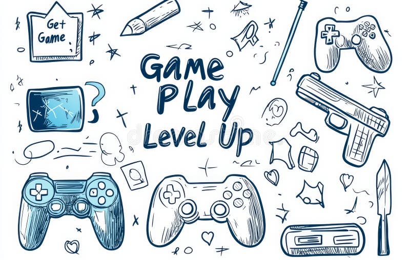 A Collection of Hand-drawn Doodles Featuring Video Game Elements Such ...