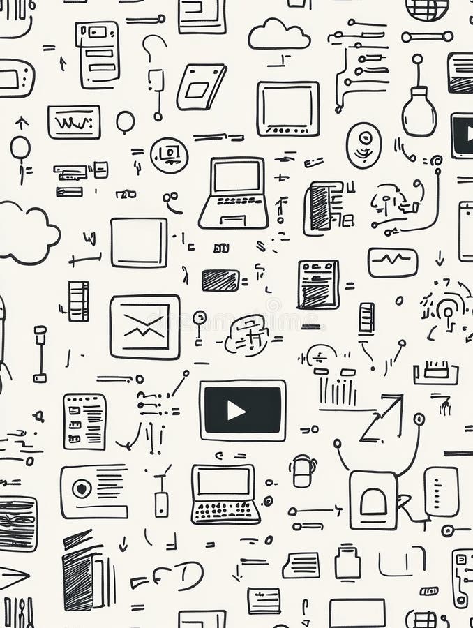 A Collection of Hand-drawn Doodles Illustrates Technology Items Like ...