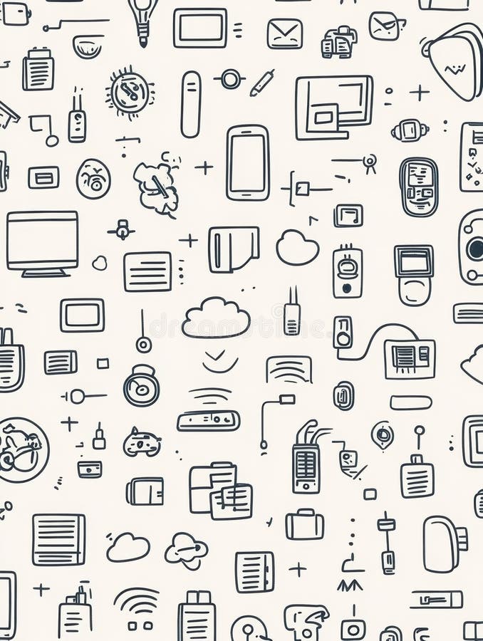 A Collection of Hand-drawn Doodles Showcases Various Technology Items ...