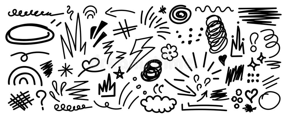 Collection of Hand Drawn Doodles and Squiggles for Text Highlighting Sign. Set of Design ...